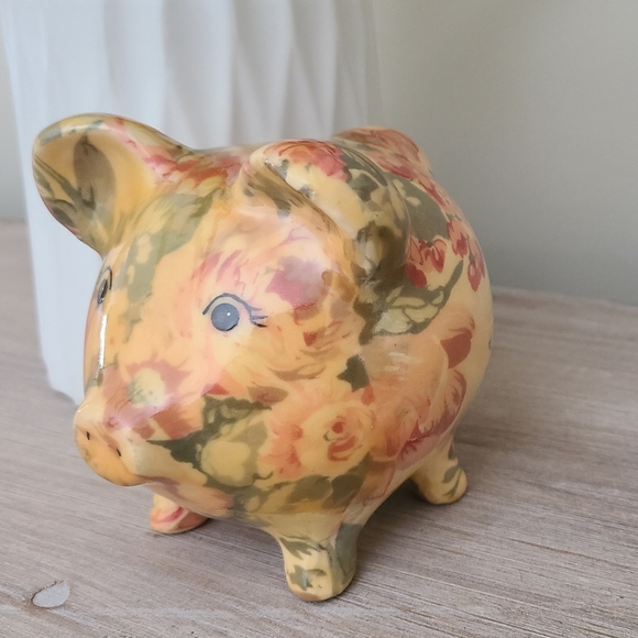 Vintage | Accents | Vintage Decoupage Pig Floral Pattern Ceramic | Poshmark